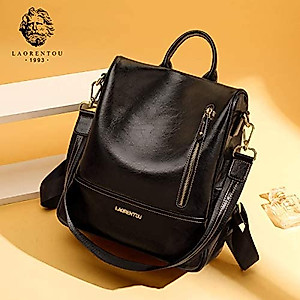 LAORENTOU Women Soft Leather Backpack Cowhide Antitheft Rucksack Ladies Shoulder Bag Medium