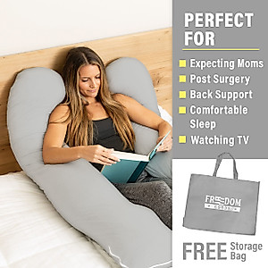 Freedom Goods Pregnancy Pillow (2 Zip Off Pillowcases Warm and Cool),Velvet and Cotton Cover, U Shaped Pregnancy Pillows for Sleeping (55" Lx30 Wx7 H), Maternity Pillow