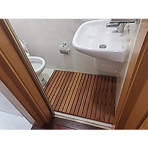 SRNSAEB Wood Bath Mats for Bathroom Floor, Non Slip Wooden Bathmat for Shower, Bathtub, Sauna, Hot Tub, Spa, Portable Front Door Mat (Size : 60x70x4.3cm(23.6x27.6x1.7in))