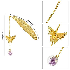 YYwingek Metal Feather Bookmark Book Makers Birthday Gift for Women Teachers Mothers Day 3D Butterfly Chain Book Marks for Book Lover Librarian Readers Lady Kids Girls Boys Female Bookworm