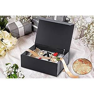 Gift Box Set Black 11x8x4 inches, Large Gift Box with Magnetic Lid, Rectangle Collapsible Groomsman box for Mom Gift, Christmas, Birthday, Graduation, New Year, Weddings, Fathers Day Presents HG0101