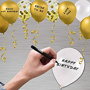 50 Pcs Balloons Set for Parties, Gold Confetti, White and Gold Chrome Pearl Balloon Party Decorations, Baby Shower Décor, Pack of 50 Thick Balloons, Gold Curling Ribbon, Natural Latex