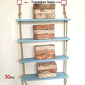 OWUV Hanging Shelf for Wall, Modern Creative Bookshelf, Decorative Wall Shelf, Floating Shelf, Green/Blue/Pink/White/Yellow/Gray, 1/2/3/4 Layer