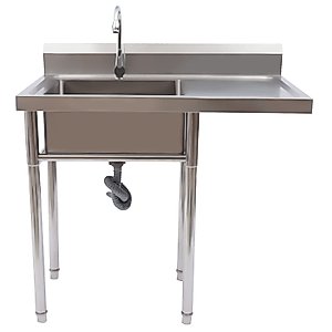 Utility Sink,Stainless Steel Kitchen Sink,Single Bowl Commercial Sink Drain Board Catering Prep Sink with Faucet and Sink for Restaurant,Laundry,Backyard,Garages 39.3 * 23.6 * 36.7in