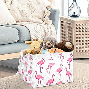 CaTaKu Flamingos Grey Geometric Storage Bins with Lids and Handles, Fabric Large Storage Container Cube Basket with Lid Decorative Storage Boxes for Organizing Clothes