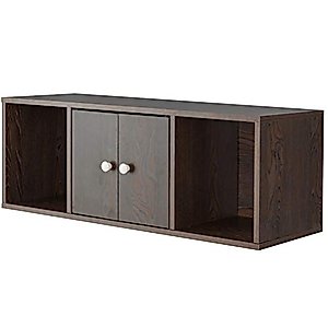 Basicwise Wall Mounted Computer Cabinet Floating Hutch, Brown