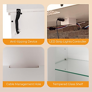 Tangkula Electric Fireplace TV Stand, Electric Fireplace Mantel with 16-Color Led Lights, Adjustable Glass Shelves, Remote & Smart APP Control, TV Console for Living Room (White)