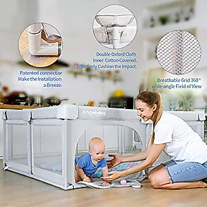 ANGELBLISS Baby Playpen, Extra Large Playard, Indoor & Outdoor Kids Activity Center with Anti-Slip Base, Sturdy Safety Play Yard with Breathable Mesh, Kid's Fence for Infants Toddlers(Grey,71”x59”)