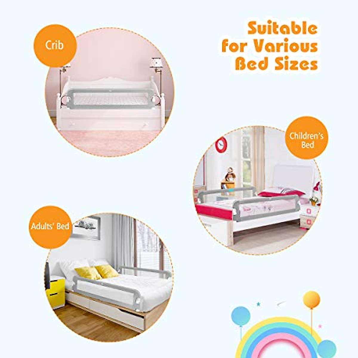 BABY JOY Bed Rails for Toddlers, Extra Long, Swing Down Safety Bed Guard for Convertible Crib, Folding Baby Bedrail for Kids Twin, Double, Full Size Queen & King Mattress (59-Inch, Gray)