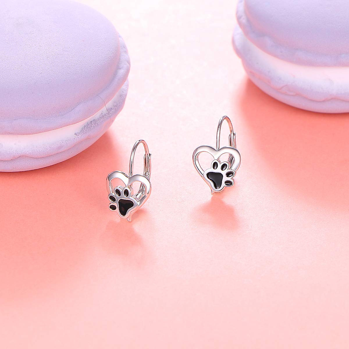 925 Sterling Silver Forever Love Puppy Paw Drop Lever Back Earrings for Women Girlfriend Gift
