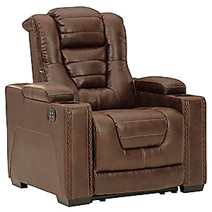 Signature Design by Ashley Owner's Box Faux Leather Power Recliner with Adjustable Headrest, Brown