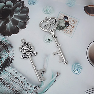 Makhry Skeleton Key Bottle Opener Wedding Favors 100pcs Guests Souvenir Gift set with Thank You Crads and Ribbons for Wedding Bridal Shower Party Favors(Silver)