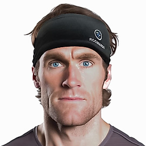 Ficcinardo Heavy Duty Sports Sweatband for Men and Women - Super Absorbent - 4 Layer Headband for Heavy Sweaters - No Drip - Hyper Wicking Technology - Black - One Size Fits Most