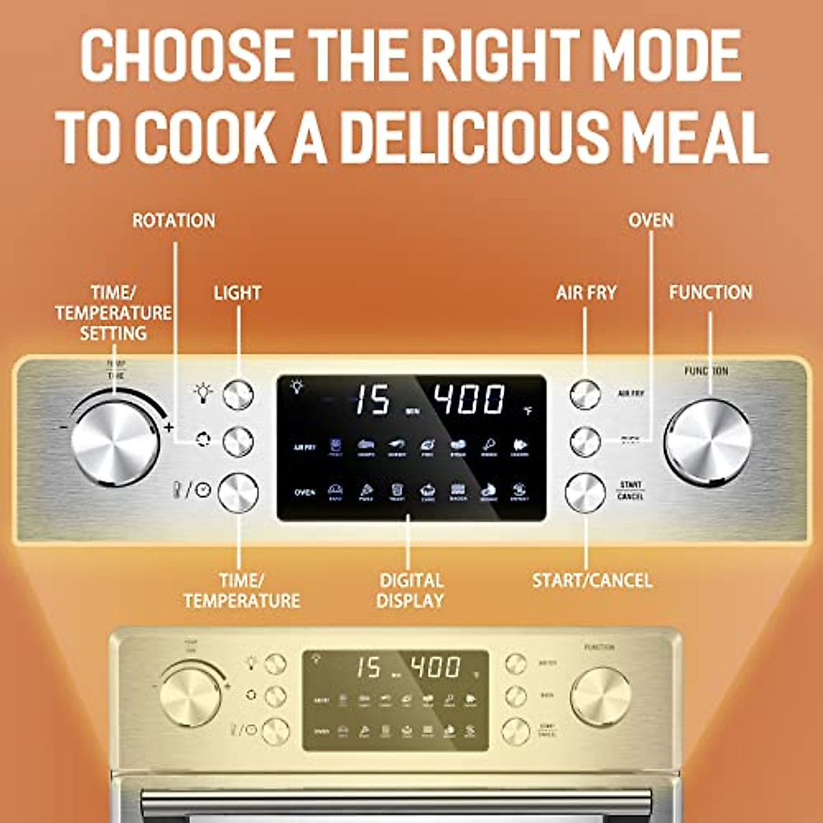 Antarctic Star Air Fry Oven Bake Broil Toast Air Fry Air Roast Digital Toaster Smart Thermometer True Surround Convection Adjustable Temperature Control from 180℉ to 400℉, 26QT/25L, 360°Rapid Air Heating Circulation Cook French Fries Chips Pizza Beef Pork