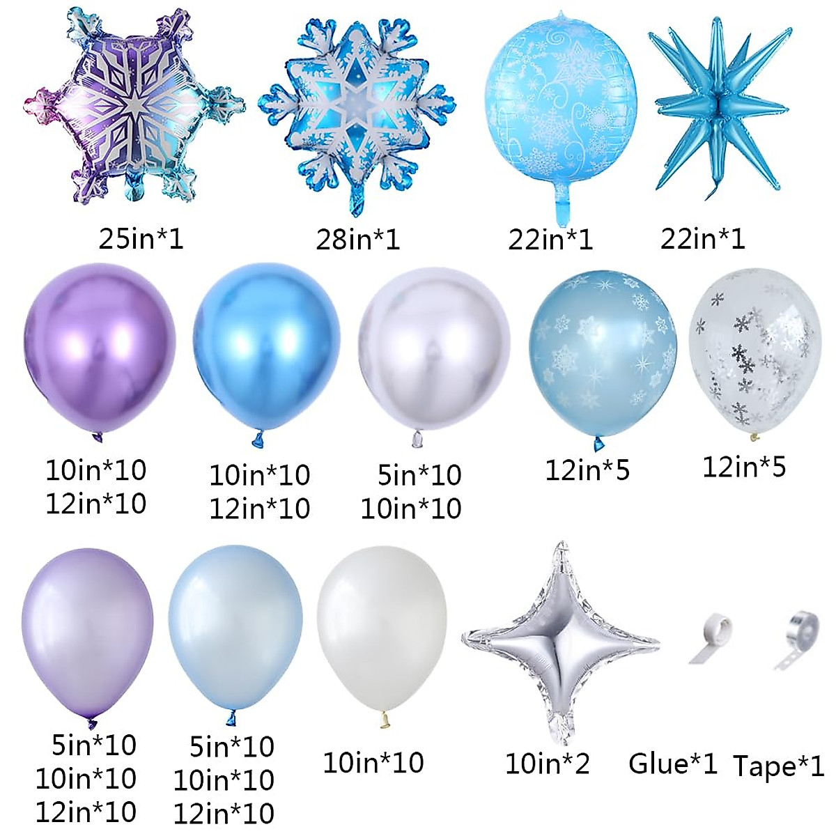 Blue Purple Snowflake Balloon Garland Arch Kit,148Pcs Ice Snow Blue Purple Silver White Balloons for Winter Wonderland Christmas Baby Shower Snow Princess Girls Birthday Party Decorations