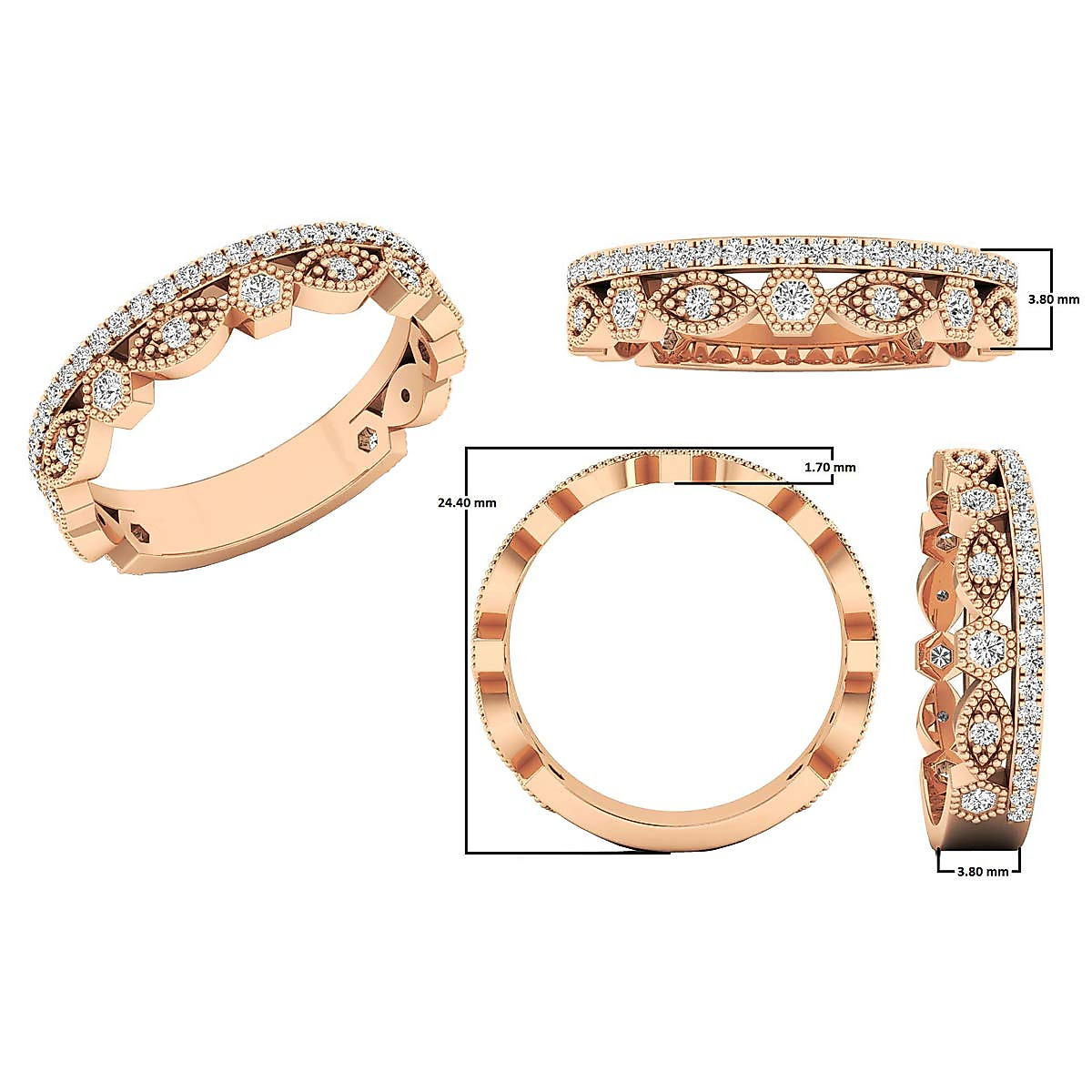 Dazzlingrock Collection 0.45 Carat Round White Diamond Eternity Wedding Band for Ladies in 14K Rose Gold Size 5