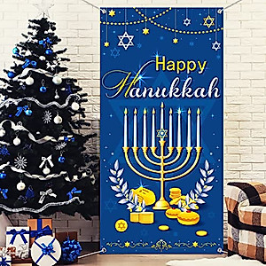 Happy Hanukkah Door Banner Chanukah Door Cover Hanukkah Banner Hanukkah Hanging Welcome Sign Banner Fabric Photography Prop for Jewish Festival Holiday Decorations Hanukkah Party Supplies