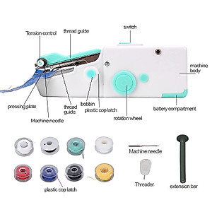 Jeanoko Mini Portable Sewing Machine, Handheld Sewing Machine Multipurpose Cordless Portable Sewing Machine for Beginners Kids Adults Quick Mending Machine