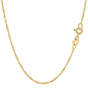 Jewelry Affairs 14k Yellow Real Gold Singapore Chain Necklace, 1.5mm, 18"