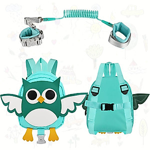Yuepin Backpack Leash for Toddlers + Anti Lost Wrist Link, Owl Kids Backpack Harness with Leash for 1-5 Years Old Boys and Girls Christmas Gift (Owl Blue)