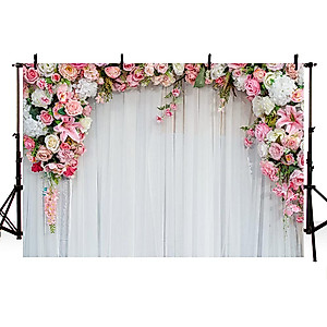 ABLIN 8x6ft Flower Wall Backdrop for Bridal Shower Wedding Pink Flowers Photography Background Happy Birthday Banner Wedding Anniversary Bridal Shower Decorations Photo Shoot Props