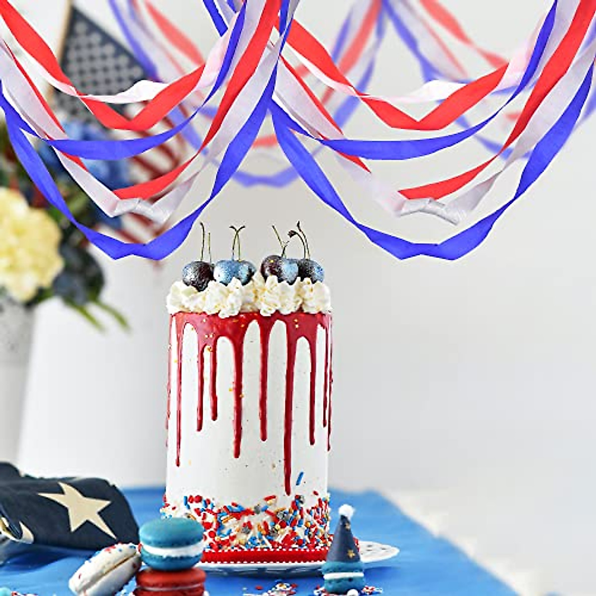 10 Rolls Patriotic Decorations Crepe Paper Streamers, 4th of July Streamers, 810-Feet Red White Blue Hanging Party Decoration, No Accidental Rips Crepe Paper for Independence Day Memorial