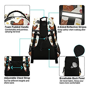 Custom Chicken Roosters Backpack Personalized Name Bookbags Reflective Design Travel School Bag for Student with Adjustable Buckles