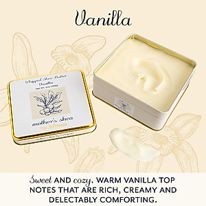 Mother's Shea Whipped Shea Butter (Vanilla, 6 Oz Tin) 100% Pure Raw Unrefined African Shea - Organic, Sustainably-Sourced Ingredients - Natural Skin & Hair Care