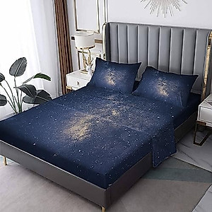 Space Sheets Full Size, Galaxy Stars Sky Bed Sheets, Patterned Bedding Sheets & Pillowcases 4 Piece Set - Soft Microfiber Deep Pocket Fitted Sheet & Flat Sheet & 2 Pillow Cases M2-&-176