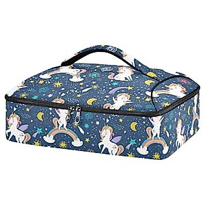 Kcldeci Insulated Thermal Food Carrier Insulated Casserole Carrier for Hot or Cold Food,Unicorns Rainbow Insulated Tote Bag for Potluck Cookouts Parties Picnic,Lasagna Lugger