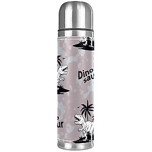 Stainless Steel Leather Vacuum Insulated Mug Dinosaur Thermos Water Bottle for Hot and Cold Drinks Kids Adults 16 Oz