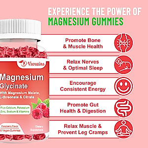Magnesium Glycinate Gummies 600 mg, Magnesium Gummies for Adults and Kids, Support for Relaxtion and Muscle, 60 Raspberry Flavored Gummies