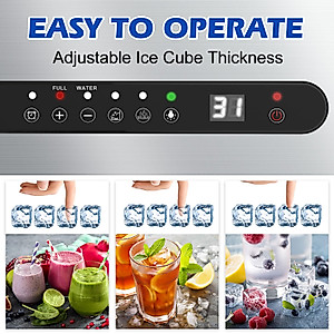 Kikihuose Commercial Ice Maker Machine, 100Lbs/24H Ice Production Under Counter Ice Maker, Tap Water & Top Loading Freestanding Ice Machine, 45 Ice Cubes/Cycle, Include Ice Scoop, Connection Hose