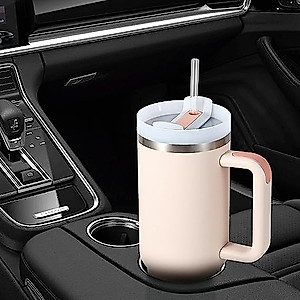 RaepperHan 40oz Car Travel Mug With Handle And Straw Lid | Stainless Steel Insulated Mug | Hot & Cold Drink Mug, Fitness & Sports Mug (White),RZSB01