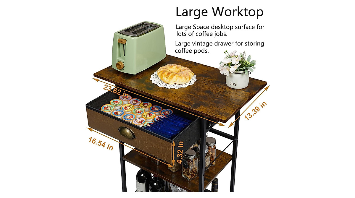 Farmhouse Coffee Bar Stand: Storage, Worktop & Rolling Cart