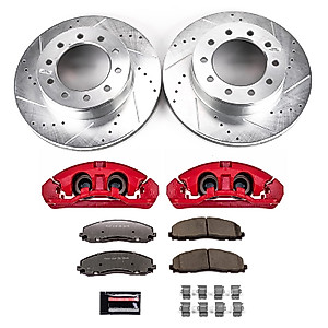Power Stop KC8029-36 Front Z36 Truck & Tow Brake Pad and Rotor Kit with Red Powder Coated Calipers For Ford F-350 Super Duty 2015-2016 [Model Specific]