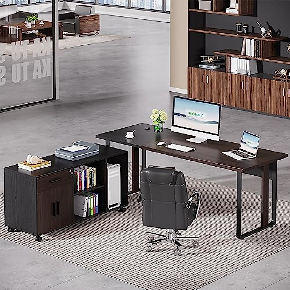 Tribesigns 70.8" Large Executive Office Desk with Lateral File Cabinet, L Shaped Office Desk with Drawers and Storage, Home Office Furniture Sets