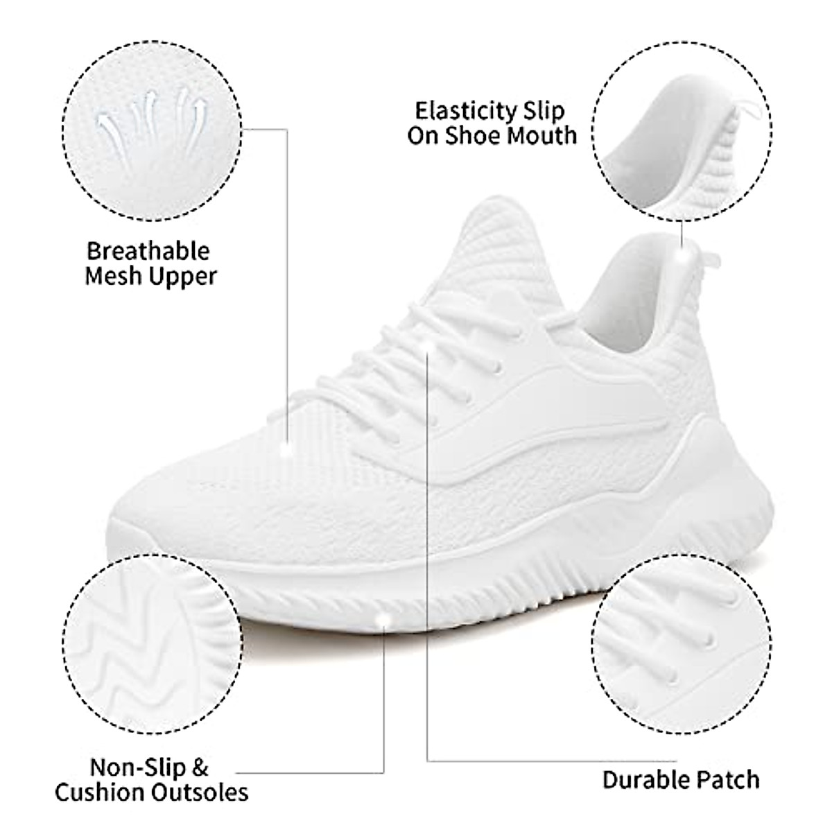 VIPSUPER Womens Tennis Shoes Walking Sneakers - Memory Foam Nursing Running Gym Athletic Workout Slip On Comfort Work Shoe Lightweight All White Size 8 US