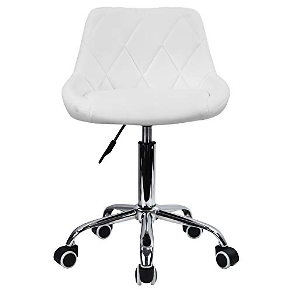 KKTONER Mid Back PU Leather Height Adjustable Swivel Modern Task Chair Computer Office Home Vanity Chair with Wheels (White)
