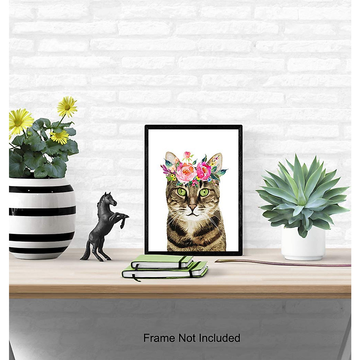 Tabby Cat Wall Art Decor - Kitten, Kitty, Cat Lover Gifts for Women - Cute Floral Wall Art Poster - Adorable Room Decoration for Girls Bedroom, Kids Room, Living Room, Baby Nursery