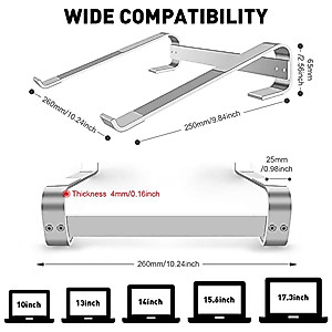 Welan Laptop Stand, MacBook Pro Stand for Desk, Aluminum Laptop Riser Sturdy Cooling Laptop Holder Stable Computer Stand Notebook Mount Compatible with MacBook Air Dell XPS HP Lenovo 10-18 Inch Silver