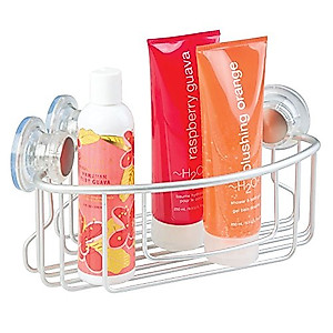 iDesign Metro Rustproof Aluminum Turn-N-Lock Suction, Bathroom Shower Corner Basket for Shampoo, Conditioner, Soap - Silver