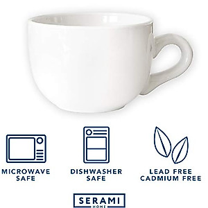 Serami 22oz White Ceramic Large Soup or Cappuccino Bowl Mugs with Thick Walls, Set of 4