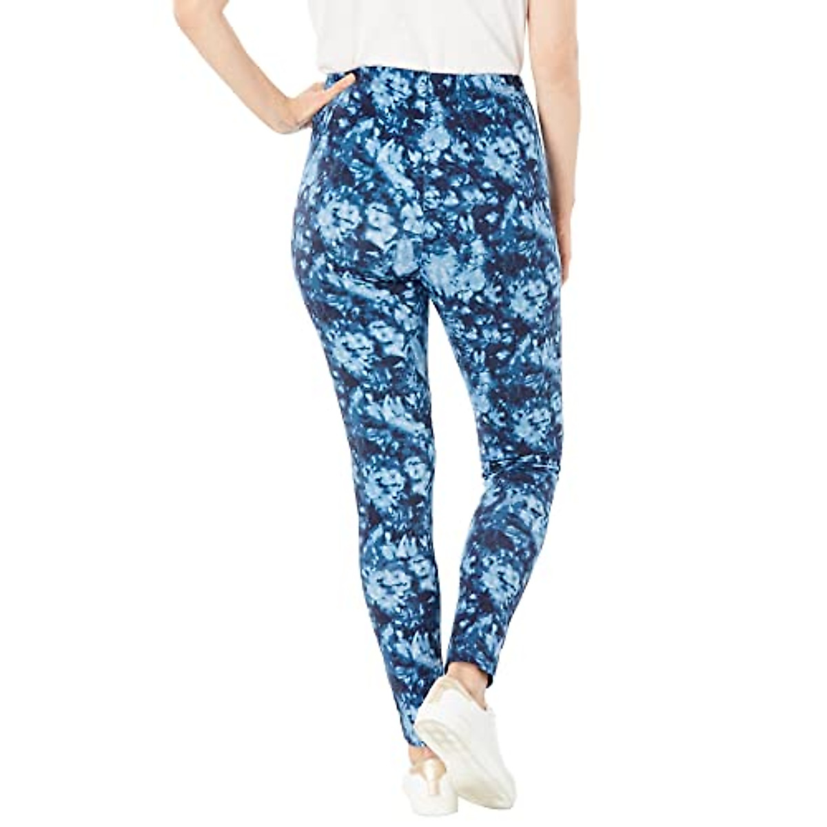 Woman Within Women's Plus Size Stretch Cotton Printed Legging - 3X, Black White Tie Dye