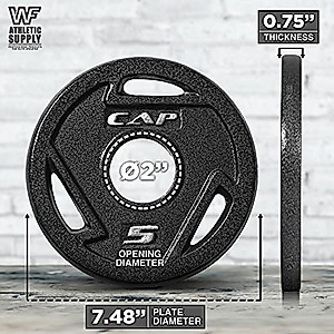 WF Athletic Supply Cast Iron 2-Inch Olympic Grip Plate for Strength Training, Muscle Toning, Weight Loss & Crossfit - Charcoal, 5LB, Set of 2