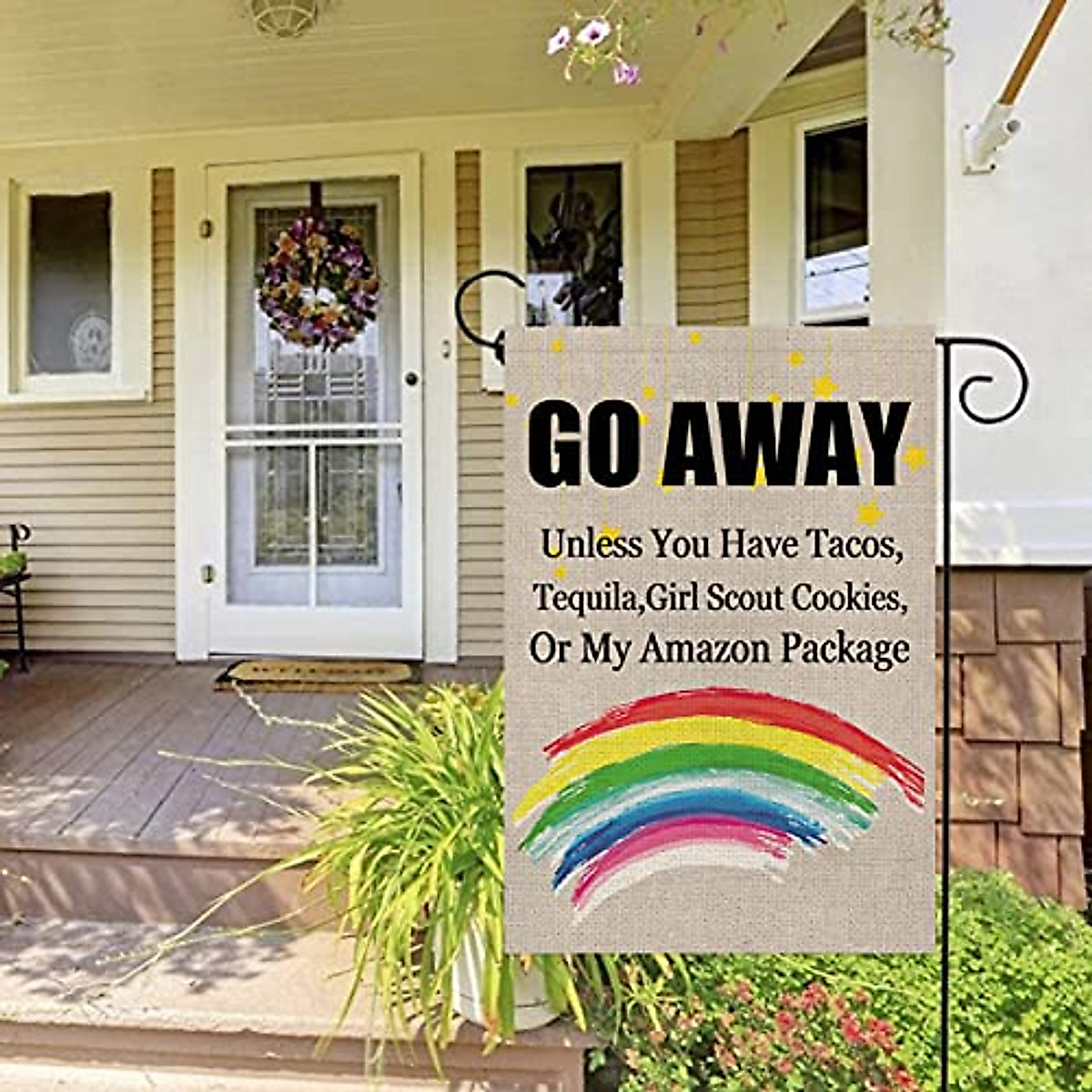 Welcome Garden Flags Double Sided Decorative House Flag Go Away Unless You Have Tacos Amazon Package Personalized Yard Flag Porch Patio Outdoor Burlap Flag Farmhouse Rustic Flags 12.5 x 18 Inch