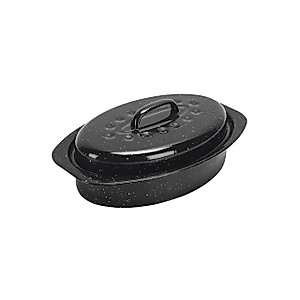 ENAMORY Covered Oval Roaster, 13 inches, Black