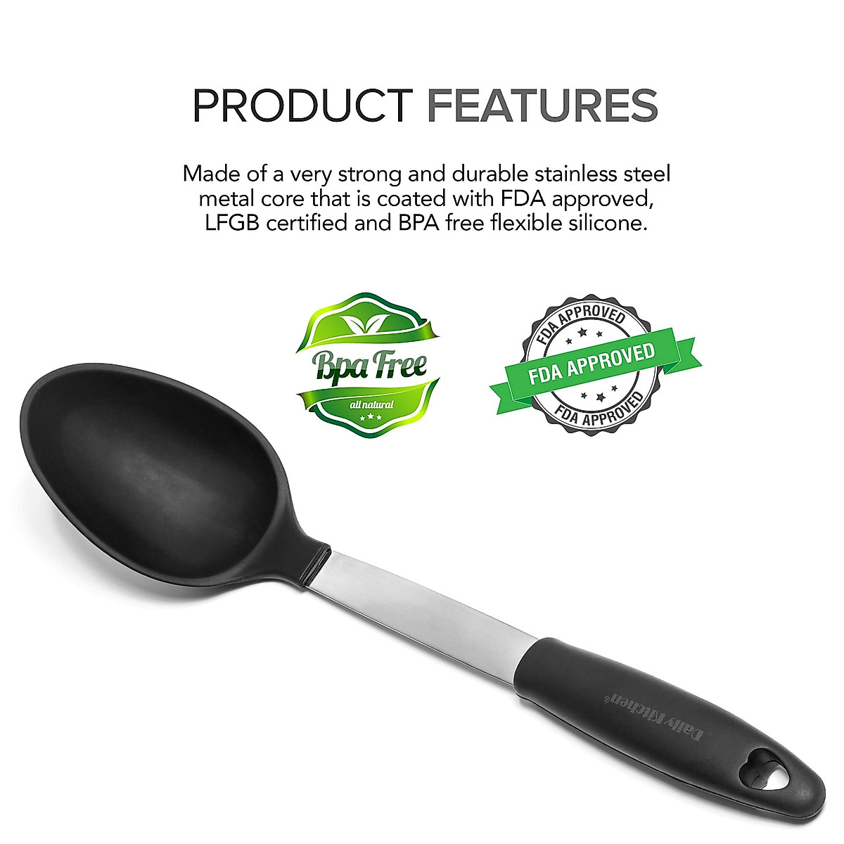 Daily Kitchen Cooking Spoons Set Heat Resistant Silicone and Stainless Steel Metal - Serving Spoon with Rubber Grip - Flexible Silicone Spoon for Non Stick Cookware – Spoons for Cooking – 2-Set