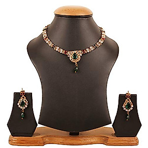 Touchstone Indian jewelry sets for women necklace set red green wedding artificial jewellery kundan gold earrings choker temple costume bollywood traditional sangeet necklaces in antique gold tone