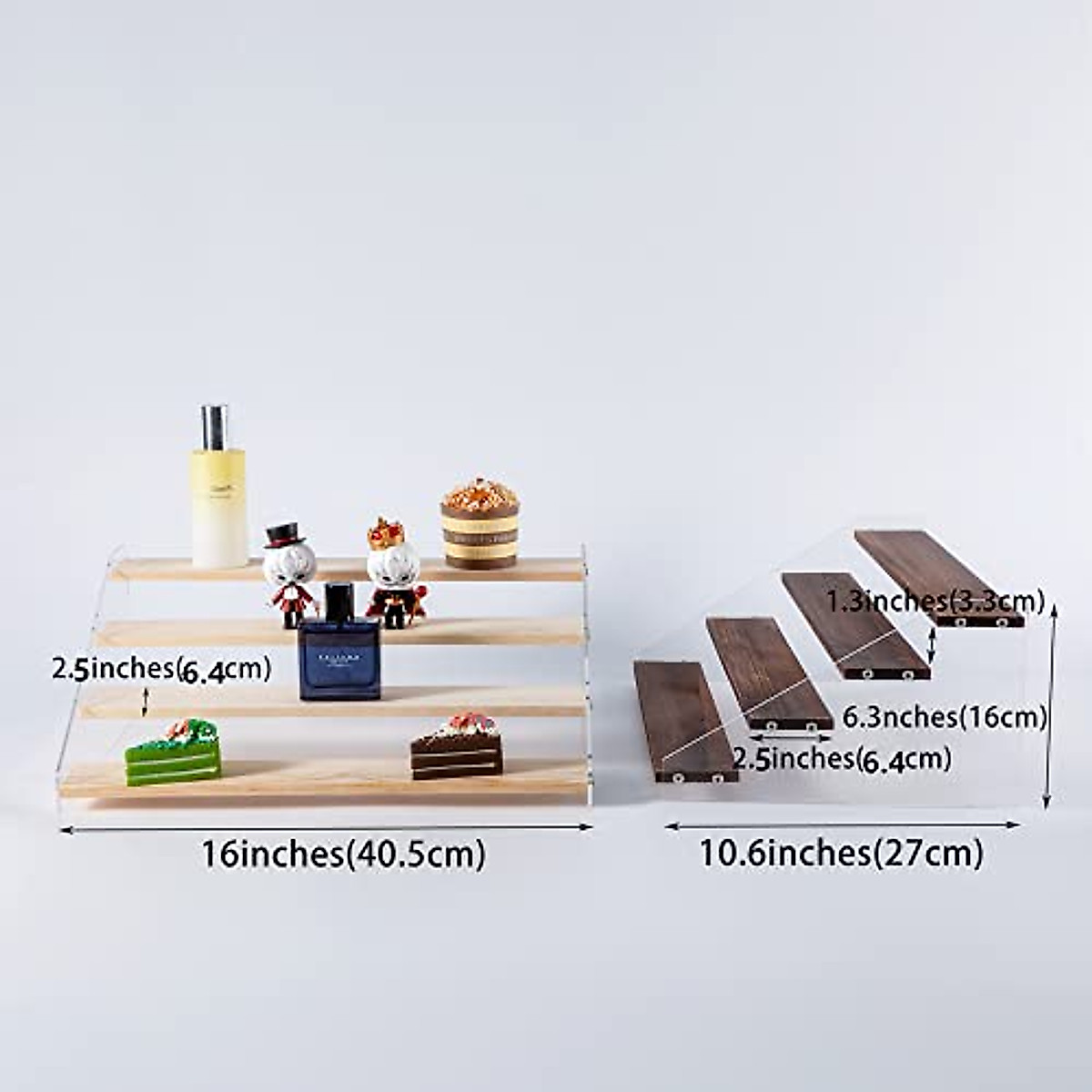 NC Upate Displays Stand 4 Tier Wood Display Stands for Vendor Events Acrylic Stand for Figure Collection Tier Display Stand for Craft Shows Acrylic Display Cupcake Stand Cologne Organizer (Large)